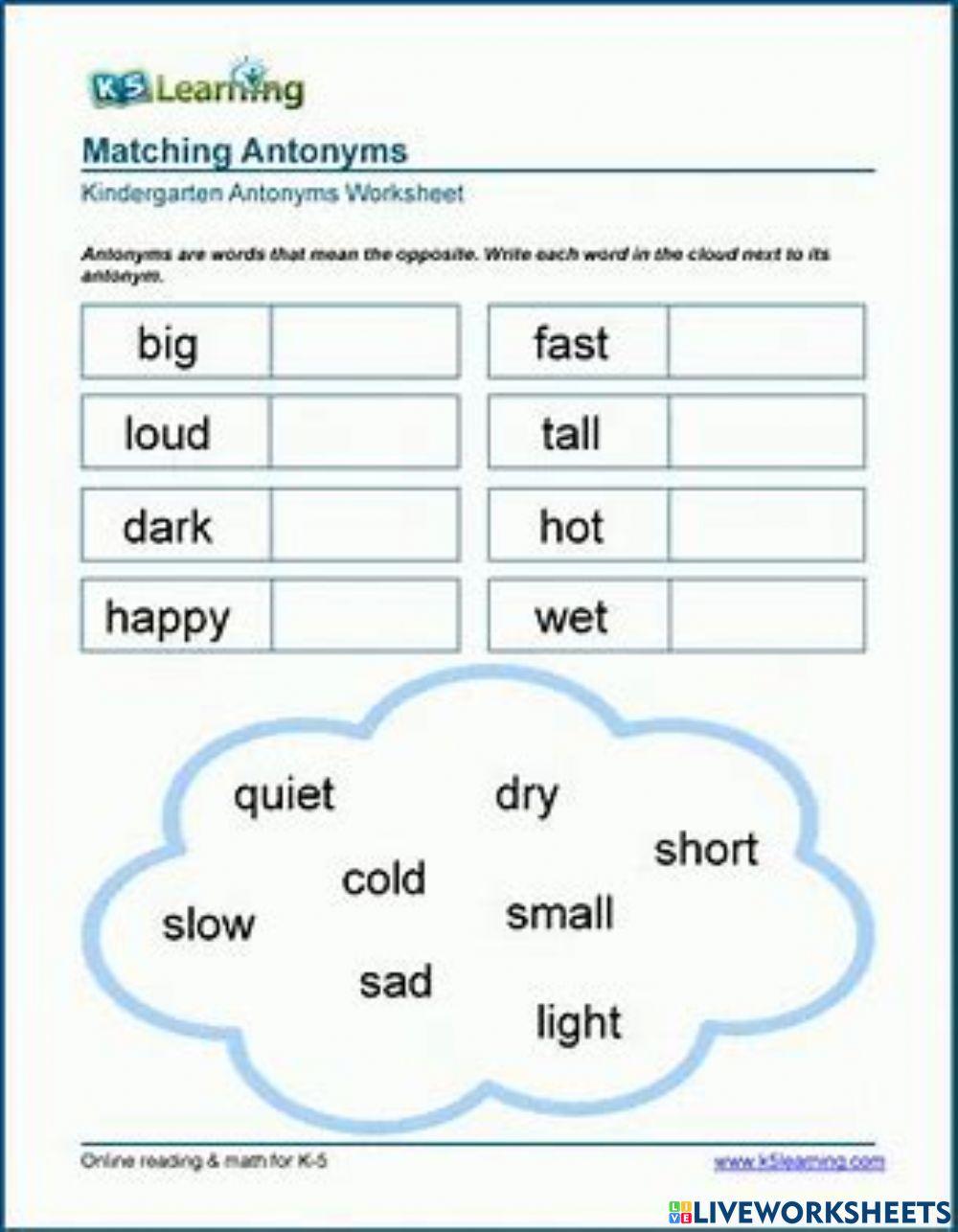 3484967 | antonyms | Rhea Anderson | LiveWorksheets