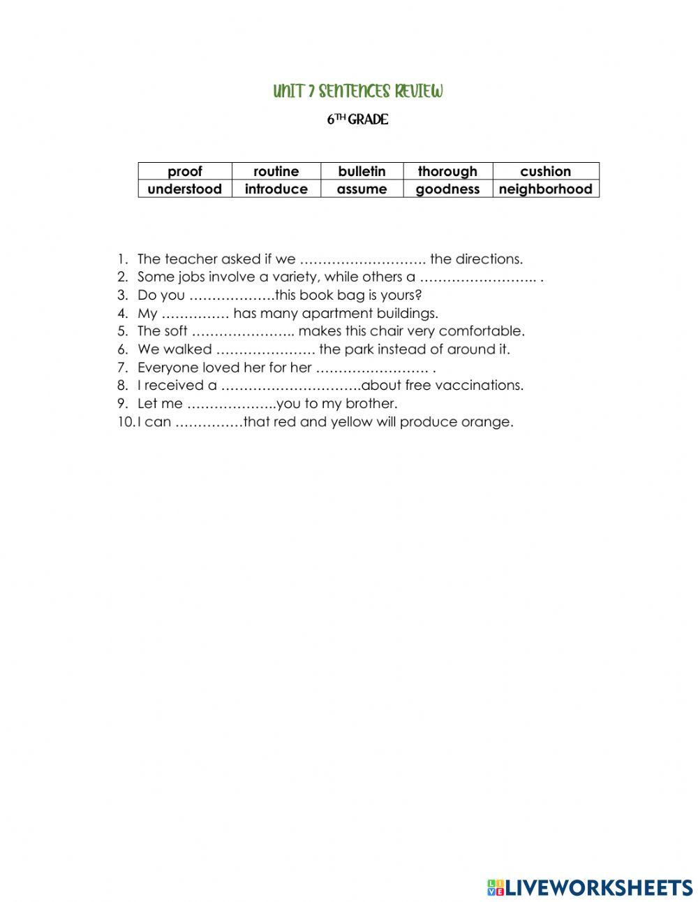Unit 7 vowel sounds worksheet | Live Worksheets