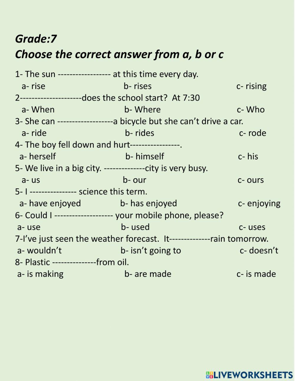 Grammar online exercise for 6 | Live Worksheets