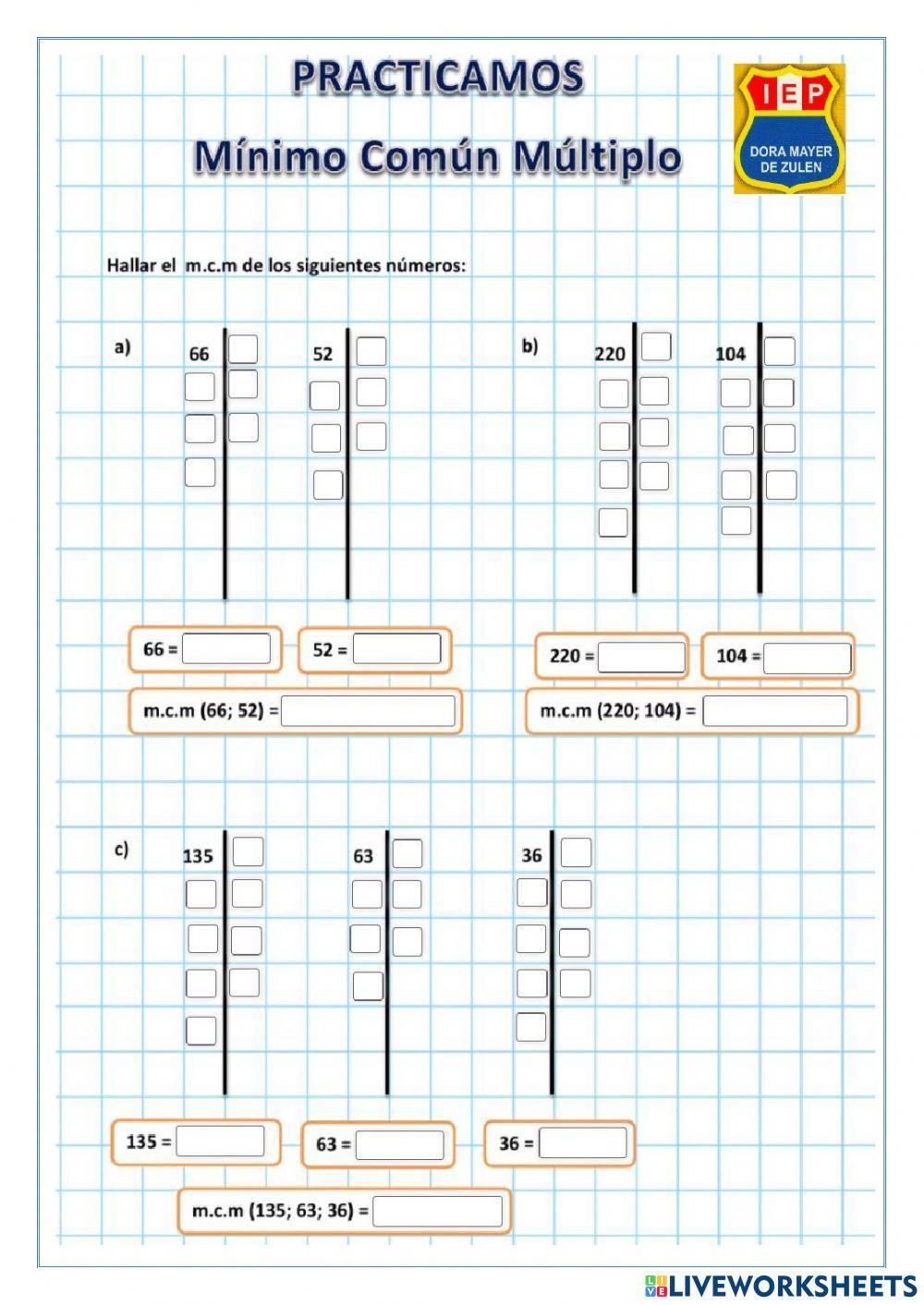 Mcm interactive worksheet for MATEMATICA | Live Worksheets