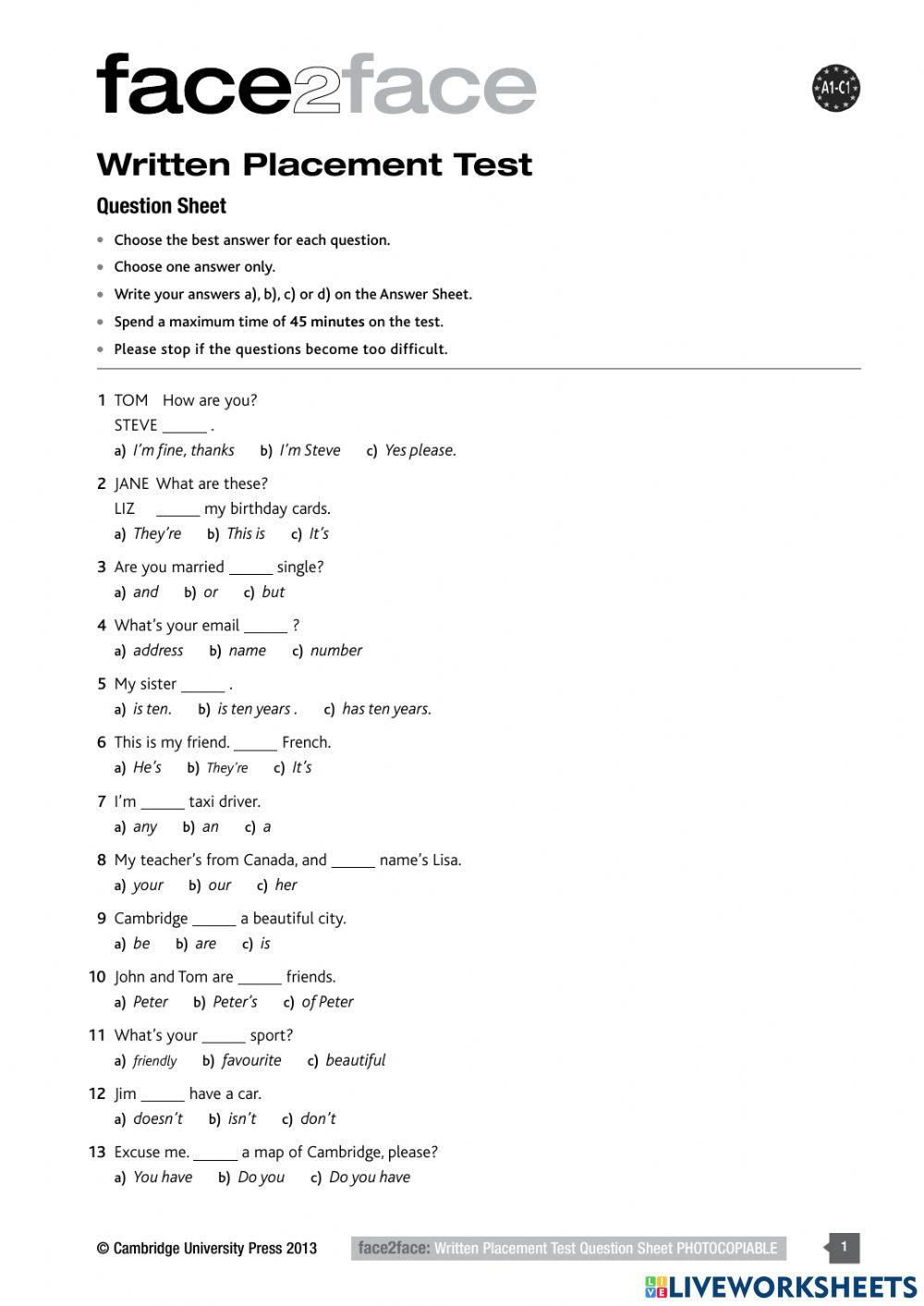 4205746 | Basic conversation repsonses, vocabulary test