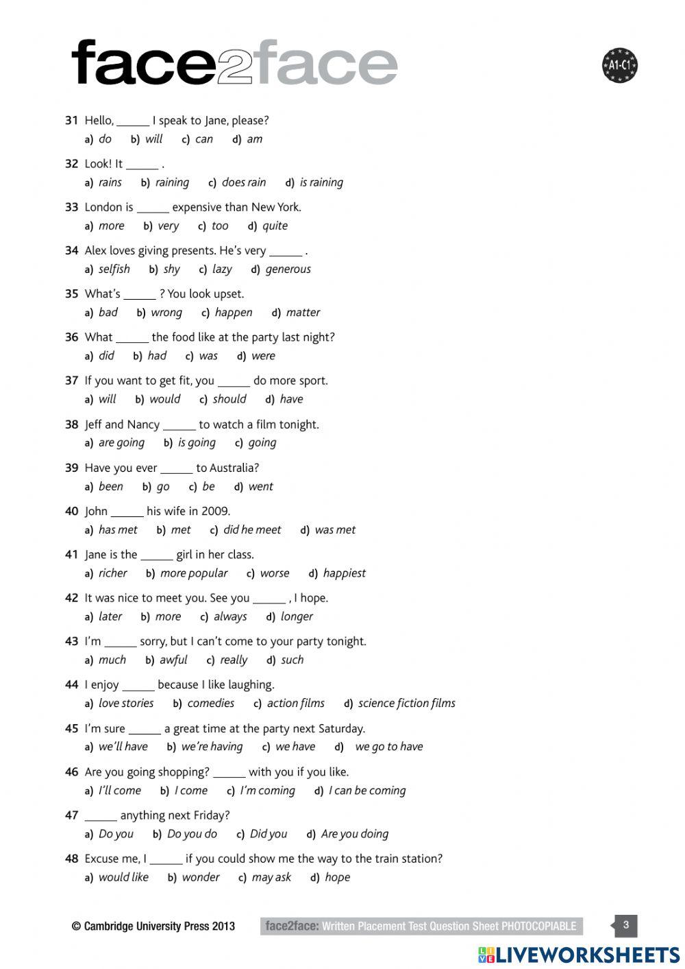 4205746 | Basic conversation repsonses, vocabulary test