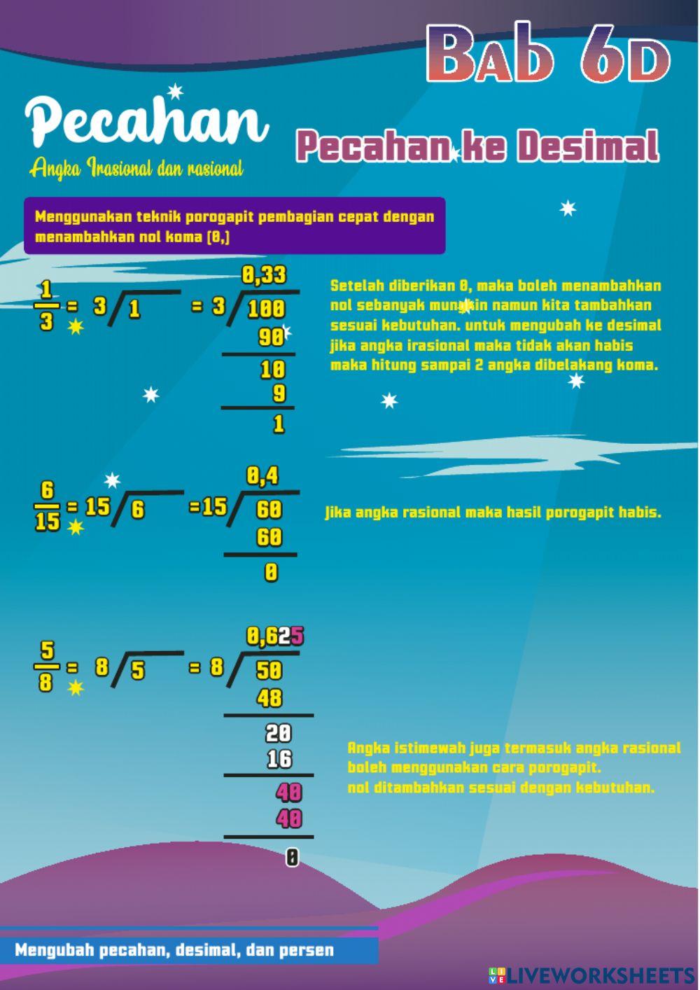 Pecahan Dasar 2 worksheet | Live Worksheets