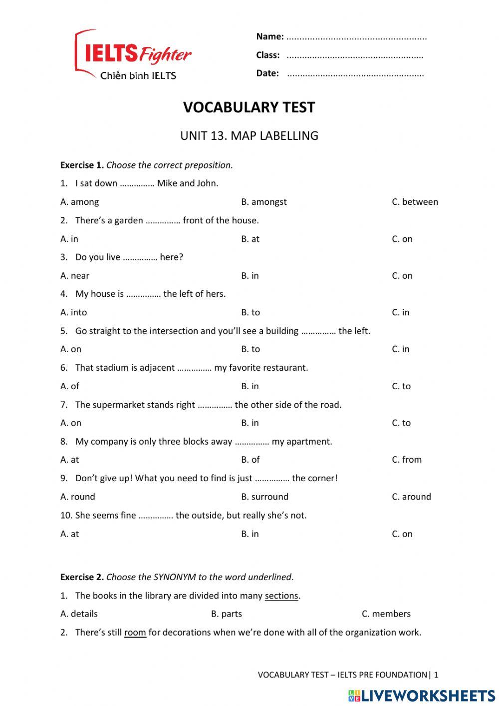 VOCAB TEST 13. UNIT 13. Map labelling worksheet | Live Worksheets