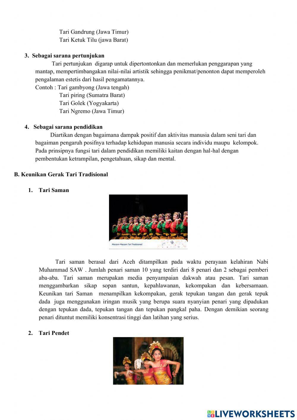 Seni budaya activity for 8 | Live Worksheets