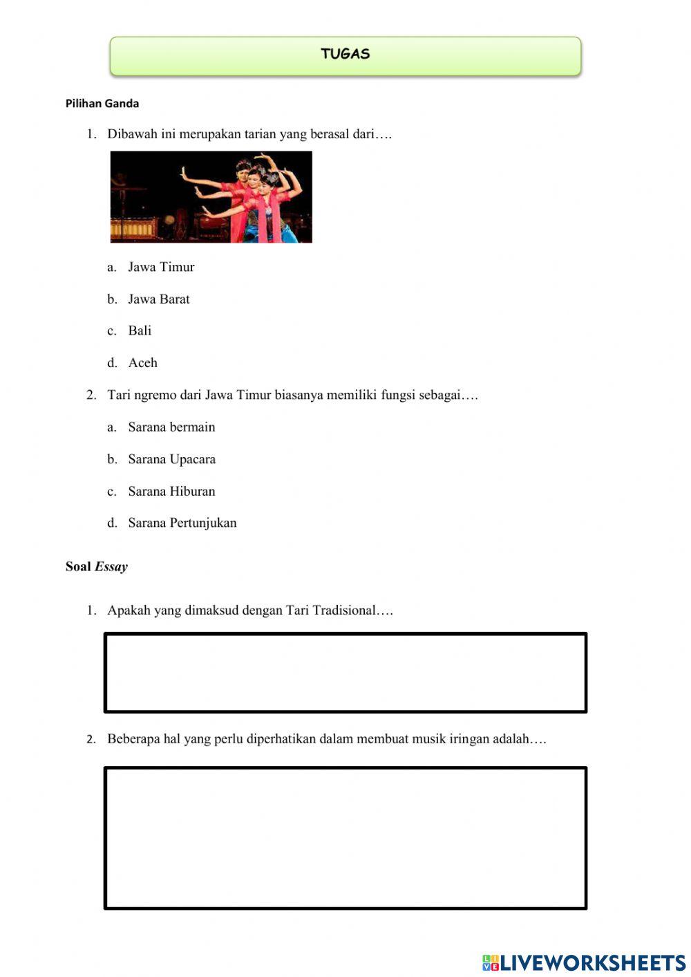 Seni budaya activity for 8 | Live Worksheets
