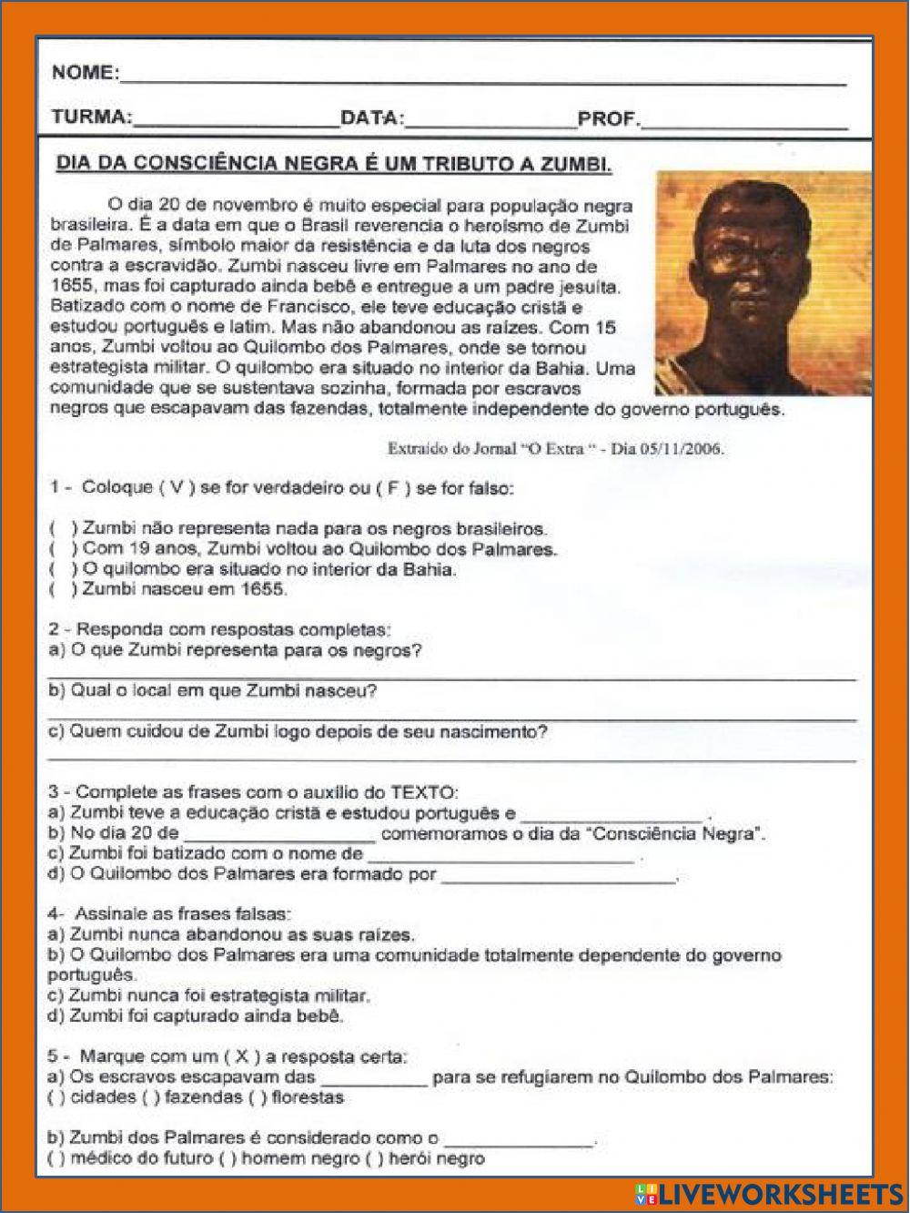 1656456 | Zumbi dos palmares | catia | LiveWorksheets