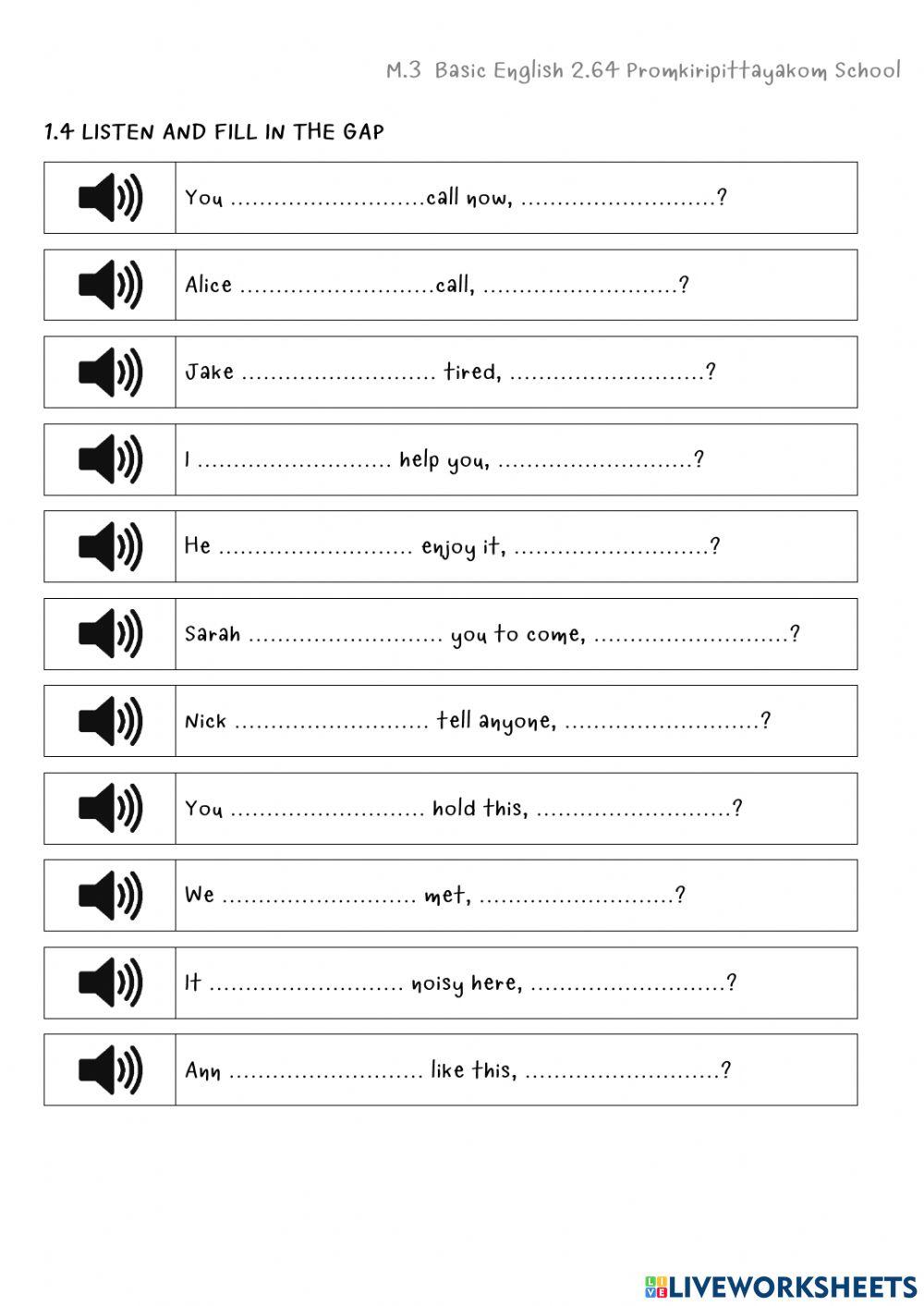 Lesson 1 Question Tags Part 4 worksheet | Live Worksheets