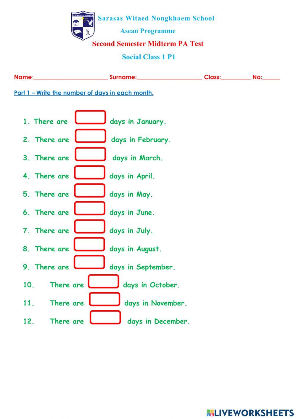 P1 SOCIAL PA TEST online exercise for | Live Worksheets