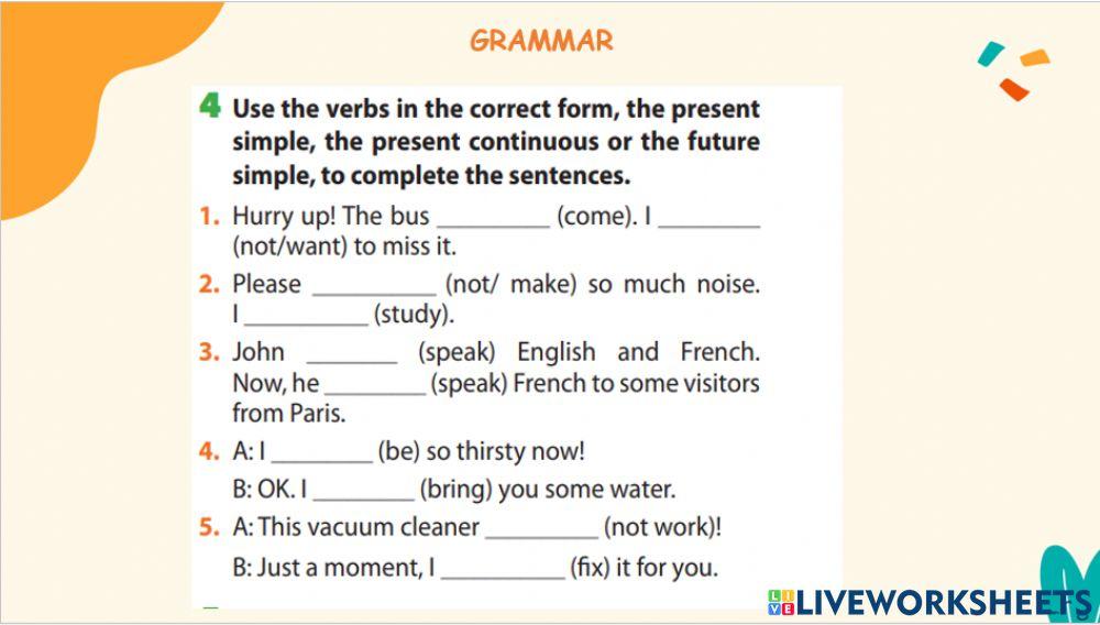 Grammar online exercise for grade10 | Live Worksheets
