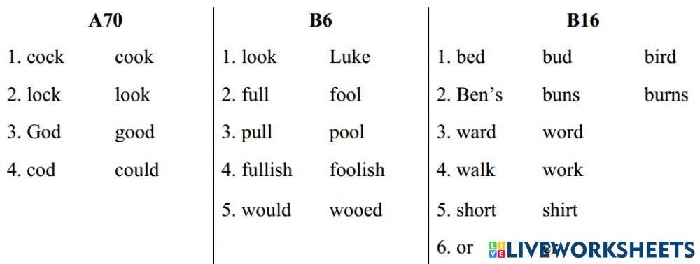 A70 - B6 - B16 online exercise for | Live Worksheets