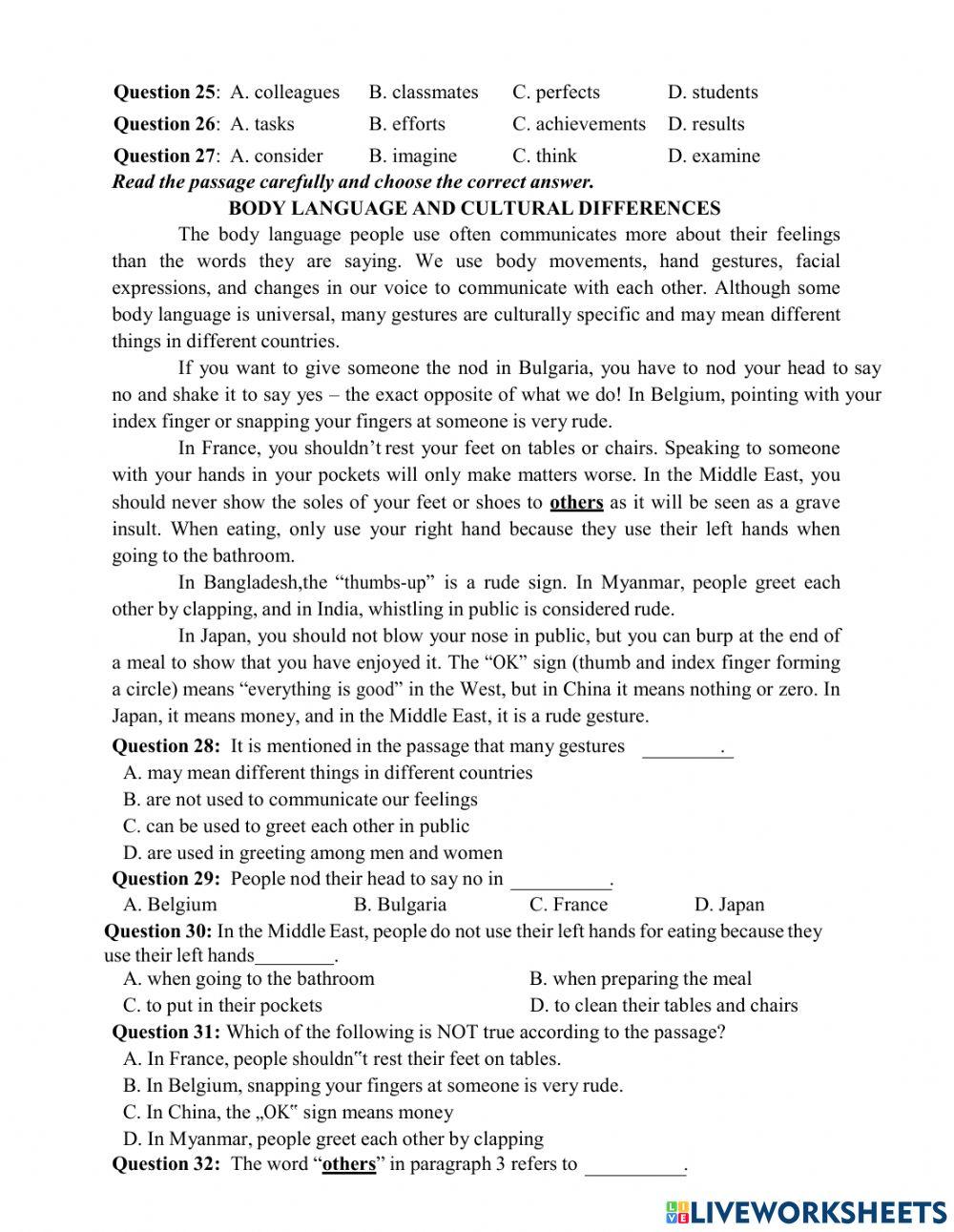 MID TERM EXAM - ENGLISH 12A 4 online exercise for | Live Worksheets