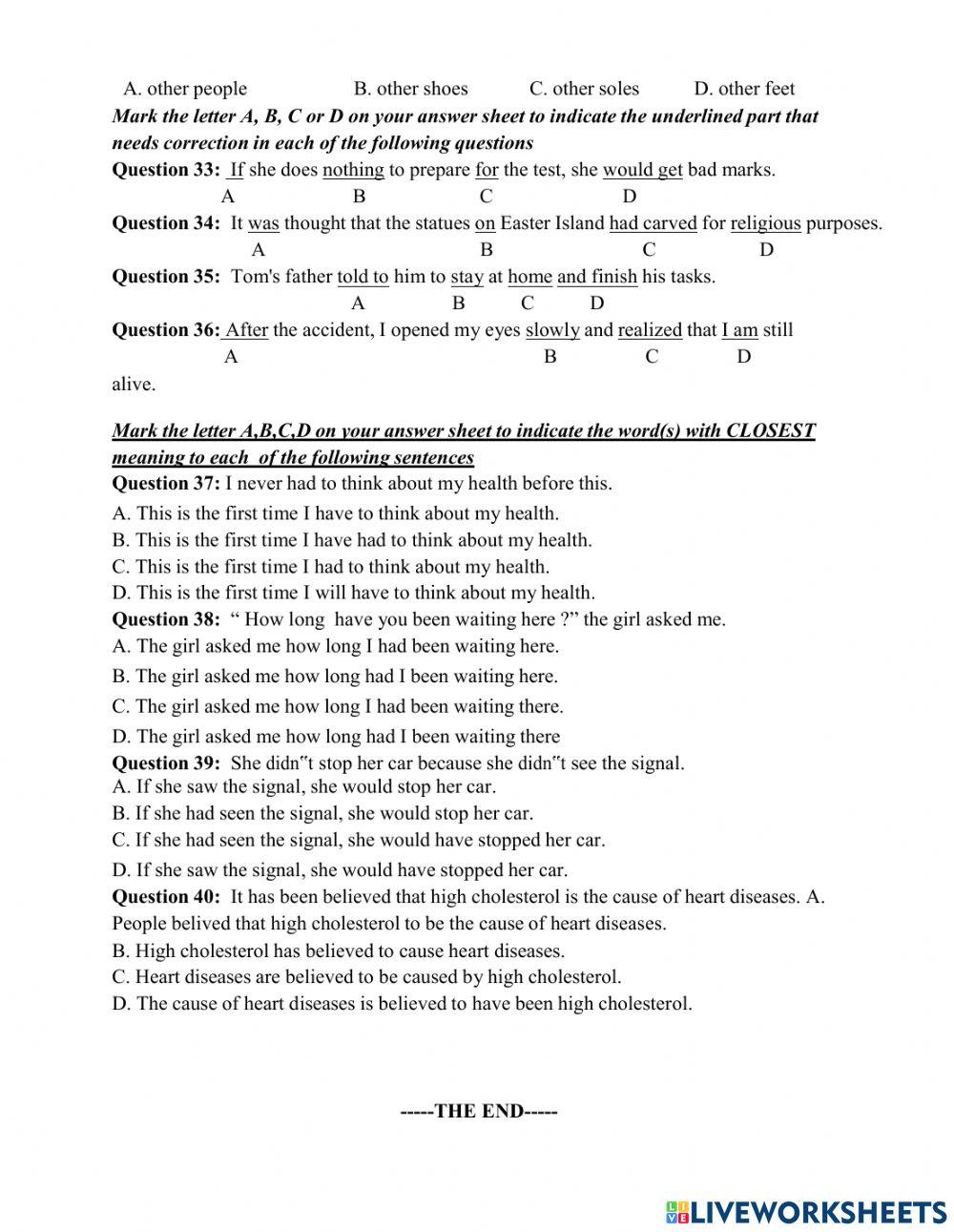 MID TERM EXAM - ENGLISH 12A 4 online exercise for | Live Worksheets