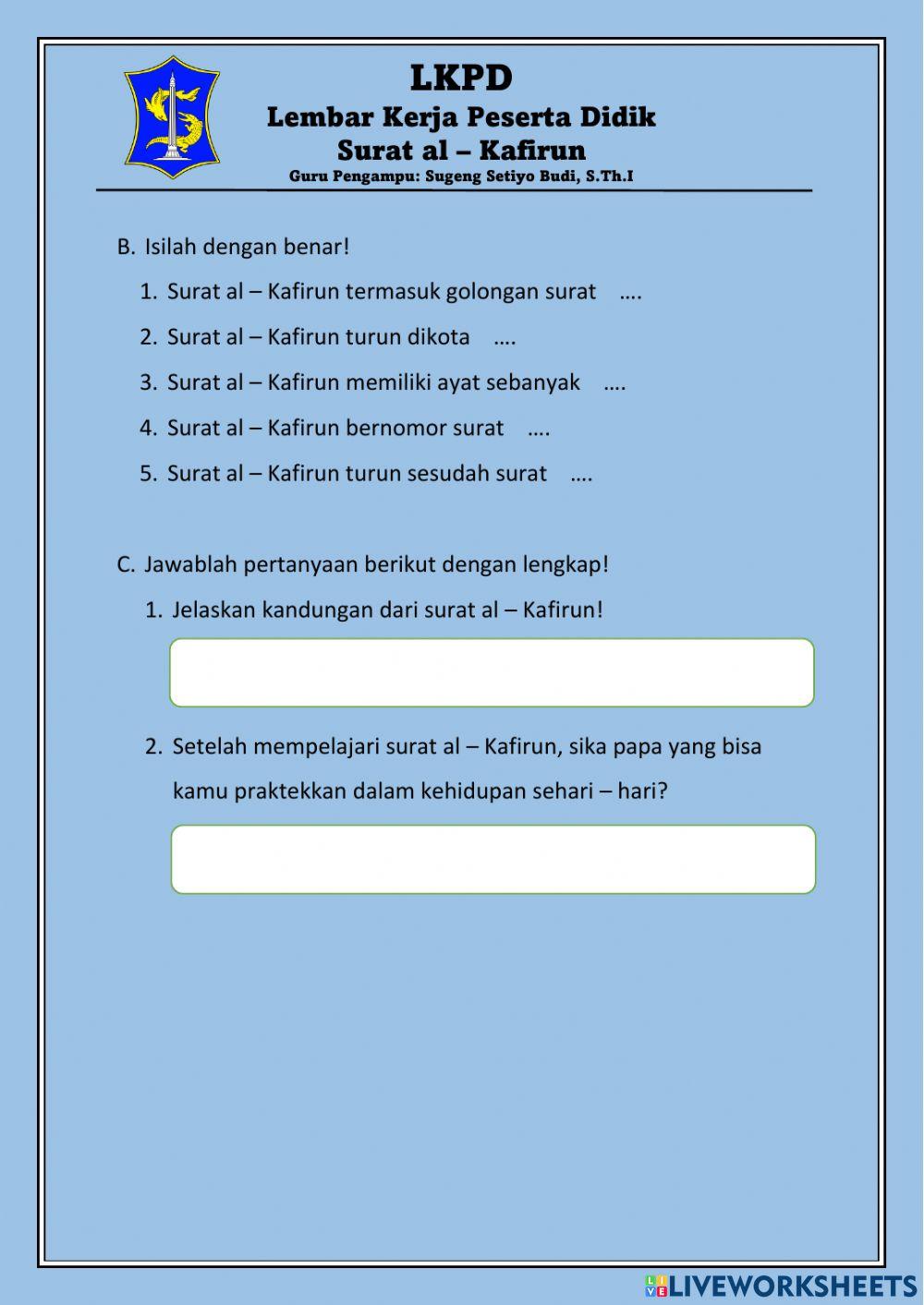 Contoh e-LKPD Worksheet worksheet | Live Worksheets