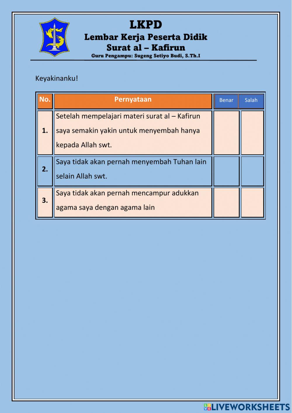 Contoh e-LKPD Worksheet worksheet | Live Worksheets