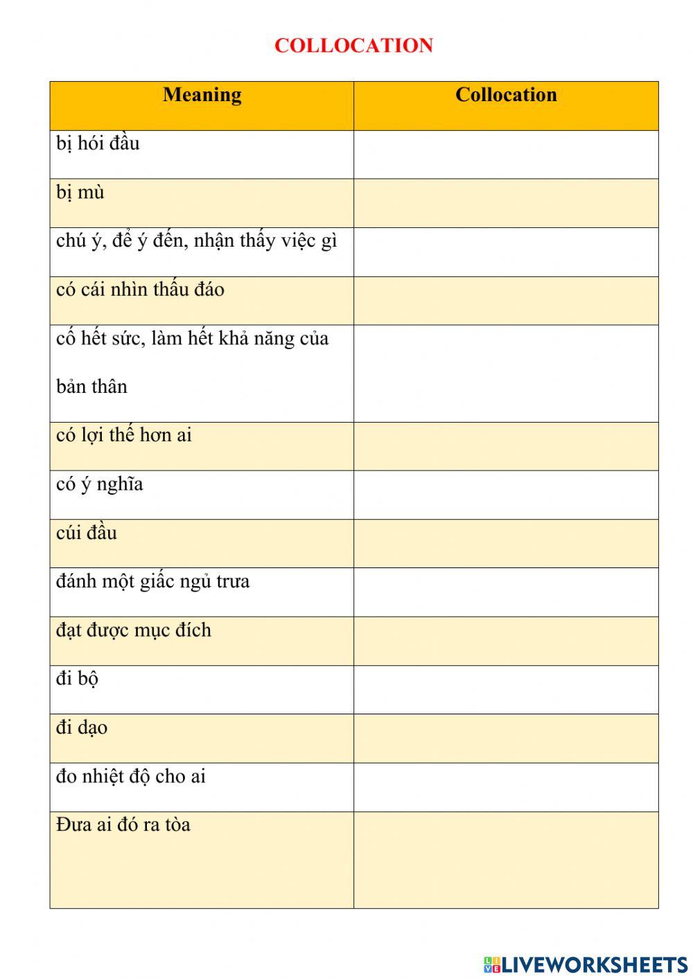G12 - Collocation with Go & Gain worksheet | Live Worksheets