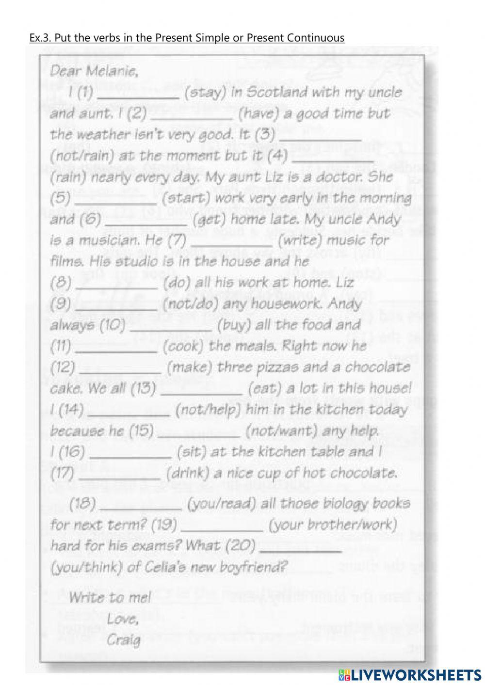 Review 10 - Present Simple Continuous worksheet | Live Worksheets