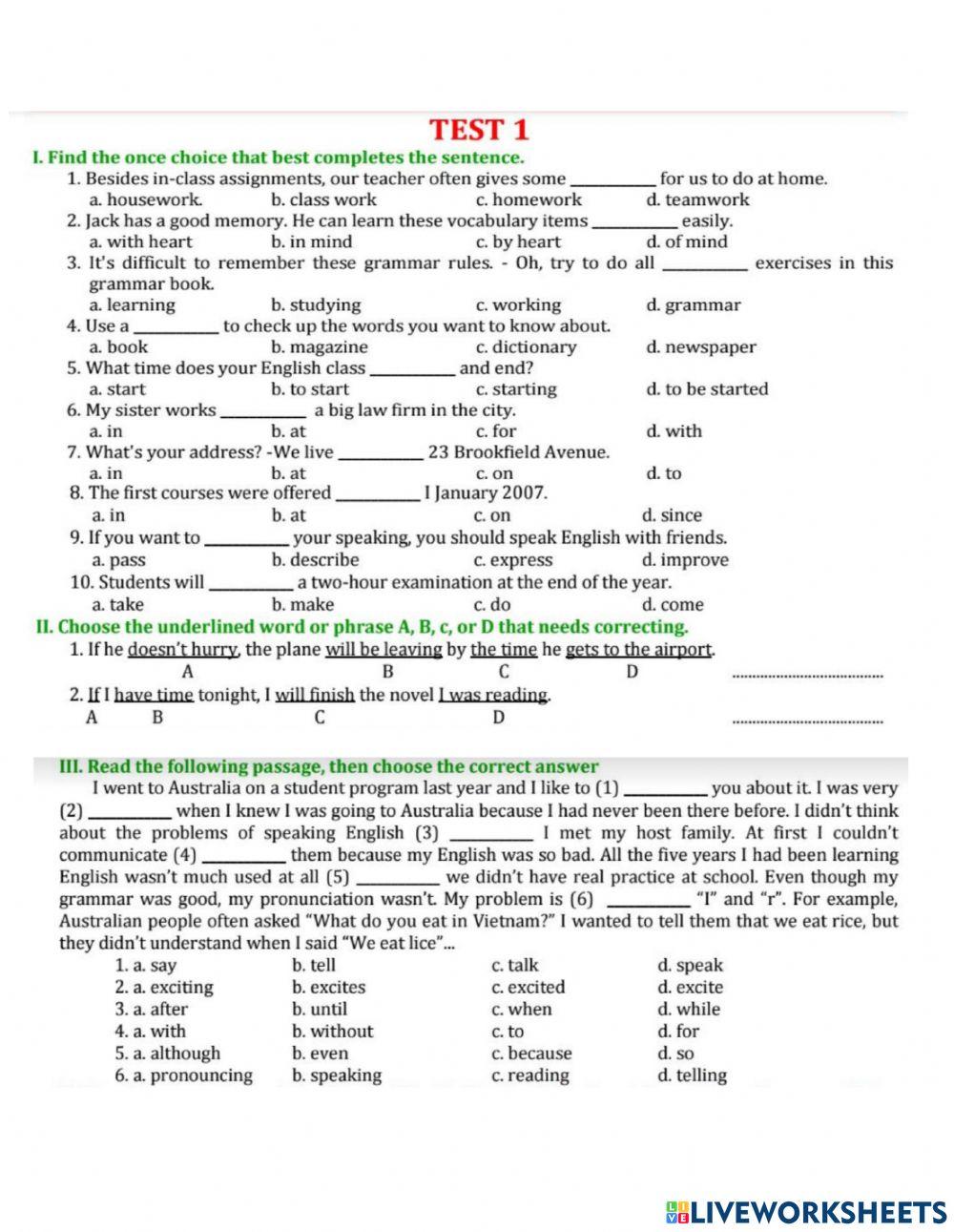 Grade 9 - Unit 4- review test 1 6779417 | Nguyen Thuy
