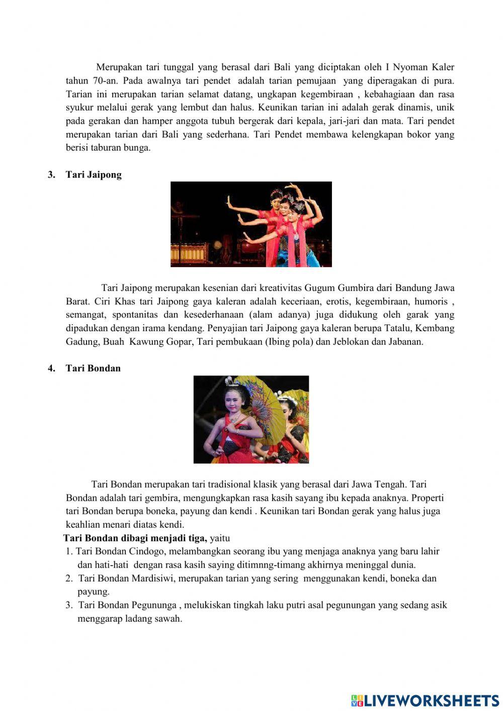 Seni Budaya exercise for 8 | Live Worksheets