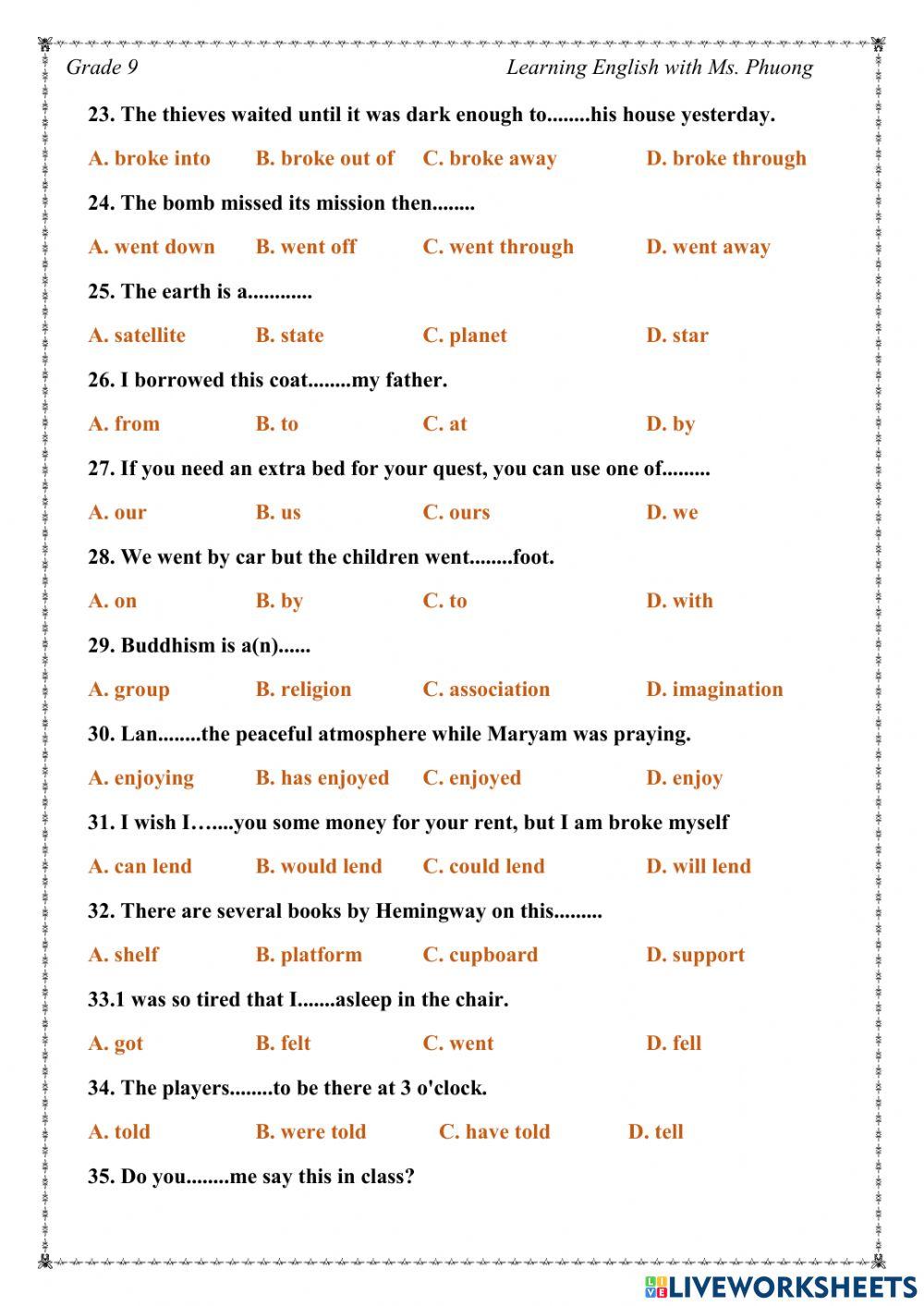 Englíhs 9 - Unit 1 - Visit from a pen pal worksheet | Live Worksheets