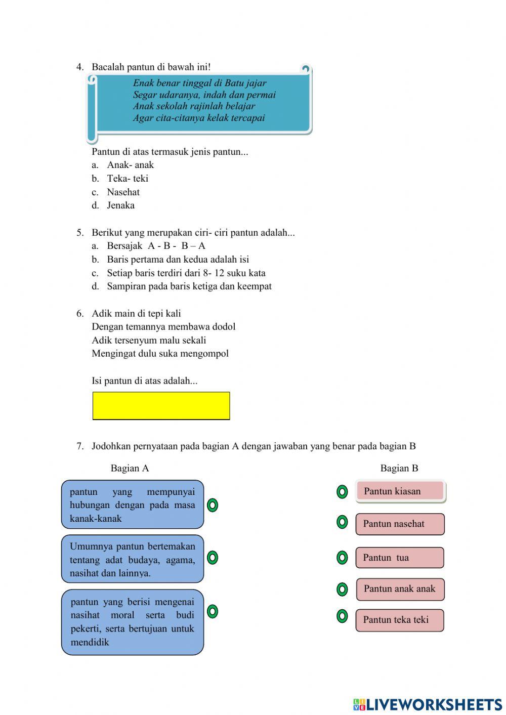 Bahasa indonesia online exercise for 5 | Live Worksheets