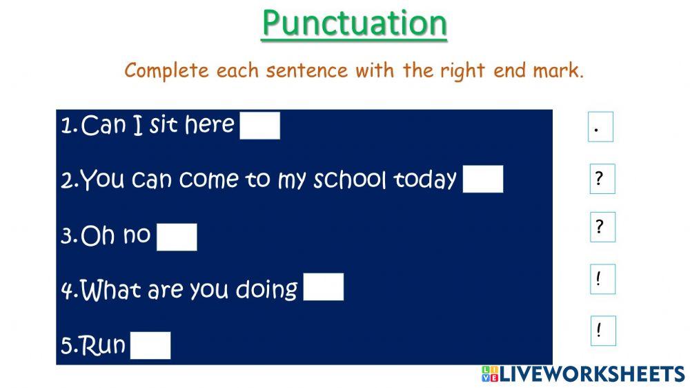 Punctuation | Free Interactive Worksheets | 1657874