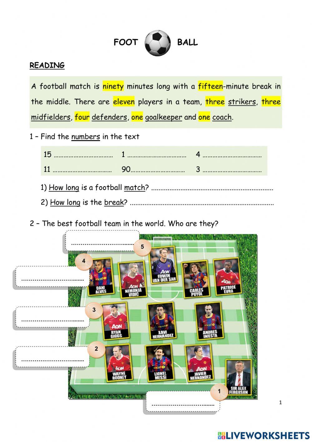 Footy worksheet | Live Worksheets