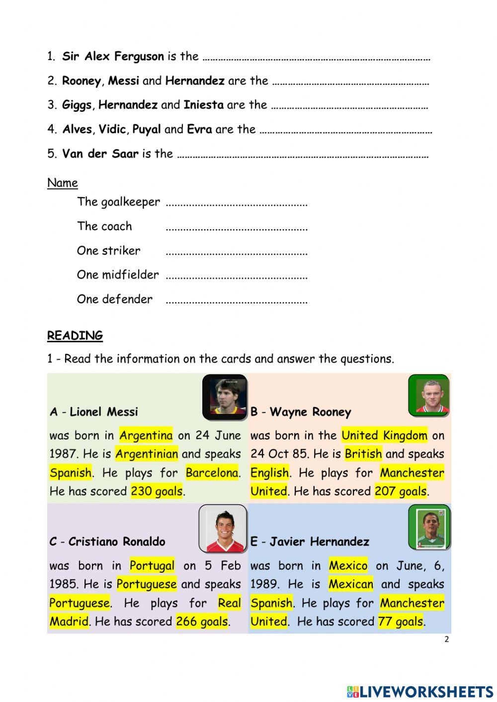 Footy worksheet | Live Worksheets
