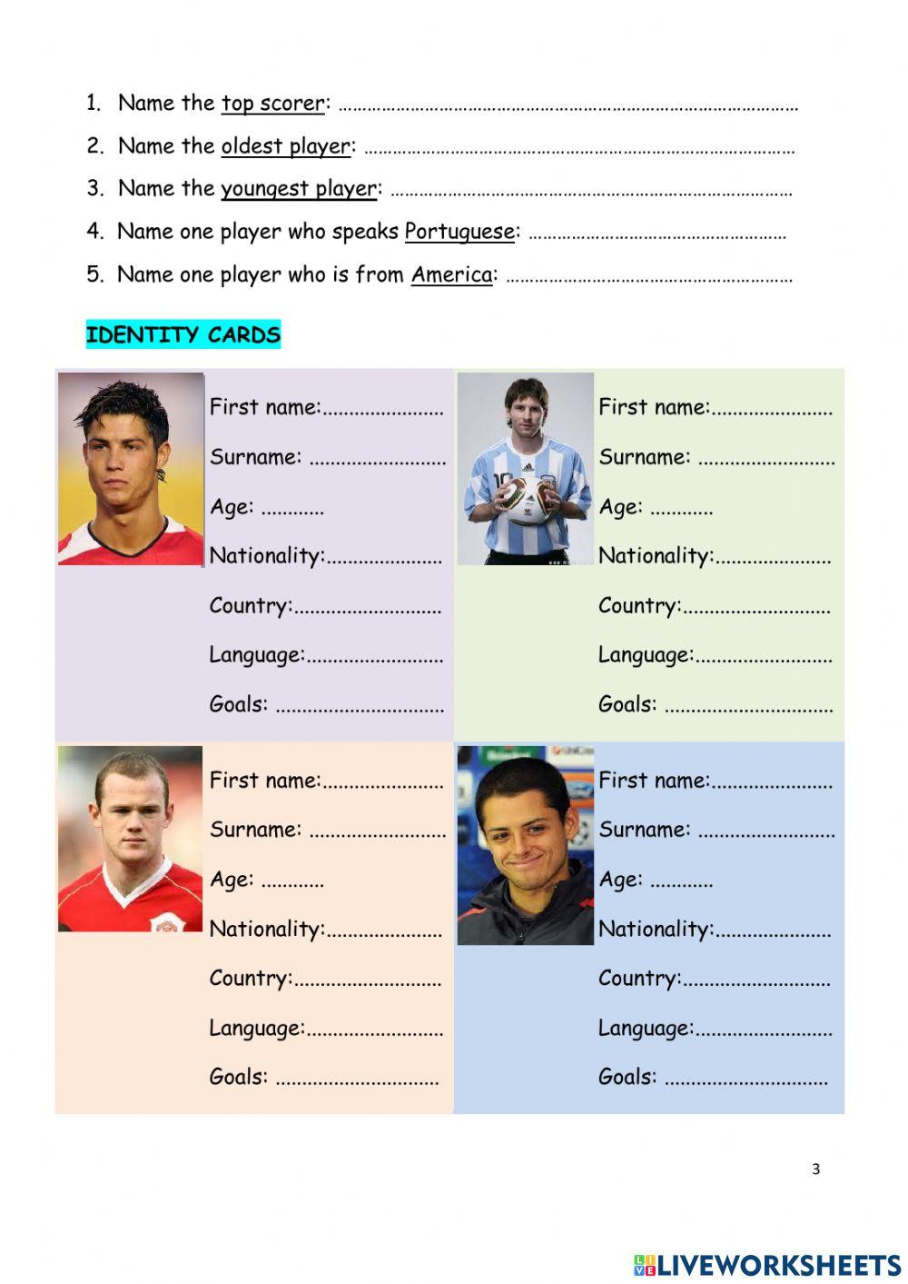 Footy worksheet | Live Worksheets