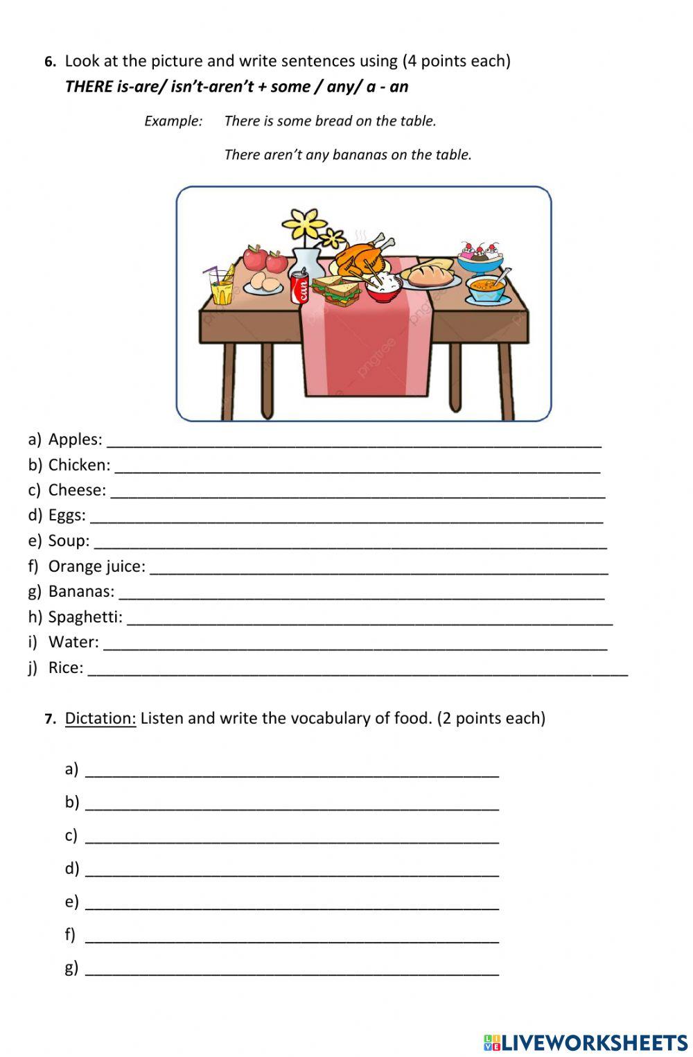 7th grade Test Countable uncountable food online exercise for | Live ...