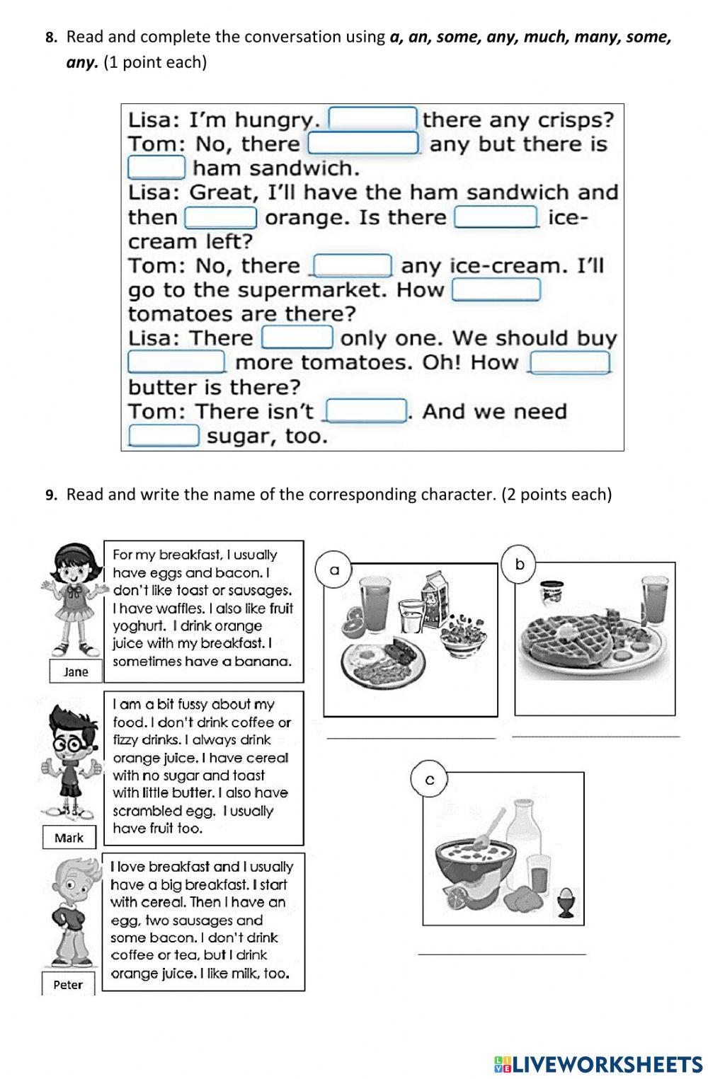 7th grade Test Countable uncountable food online exercise for | Live ...