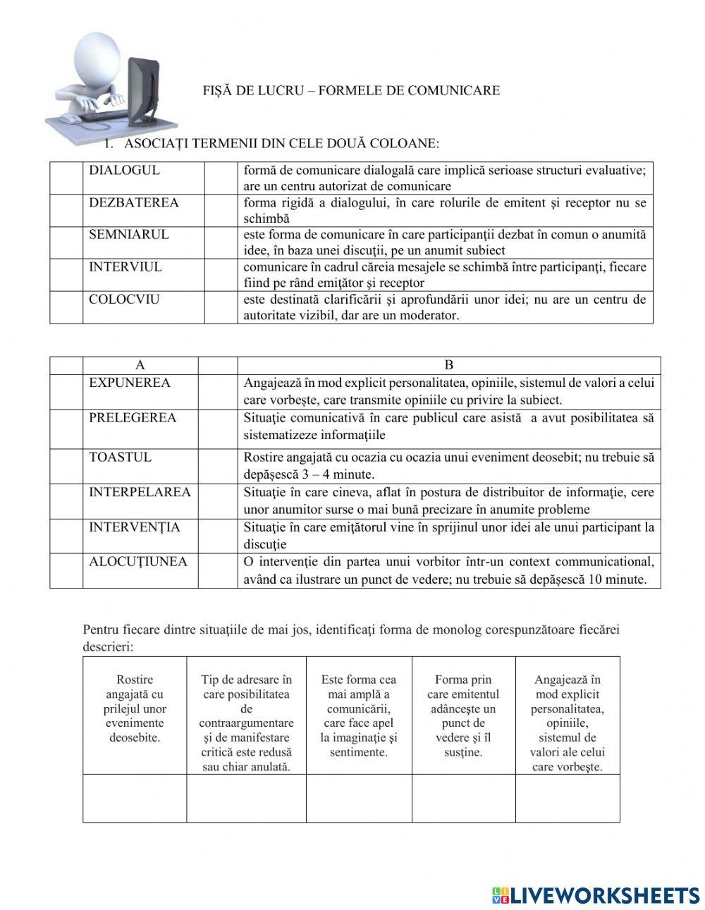 Formele de comunicare orala - 2021 worksheet | Live Worksheets