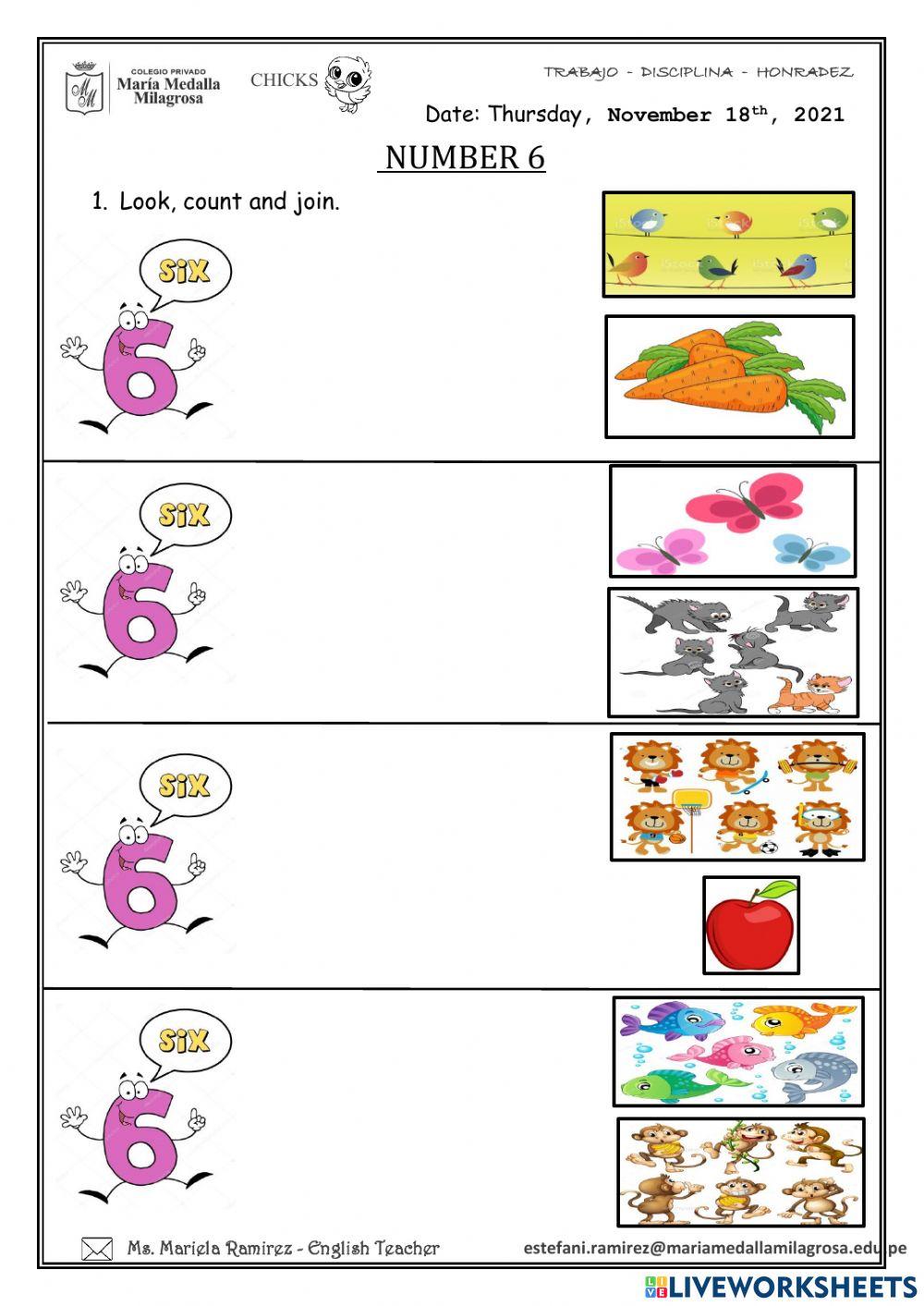 Number 6 online exercise for 3 YEARS | Live Worksheets