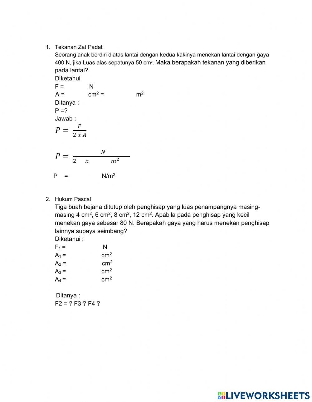 Remedial Tekanan worksheet | Live Worksheets