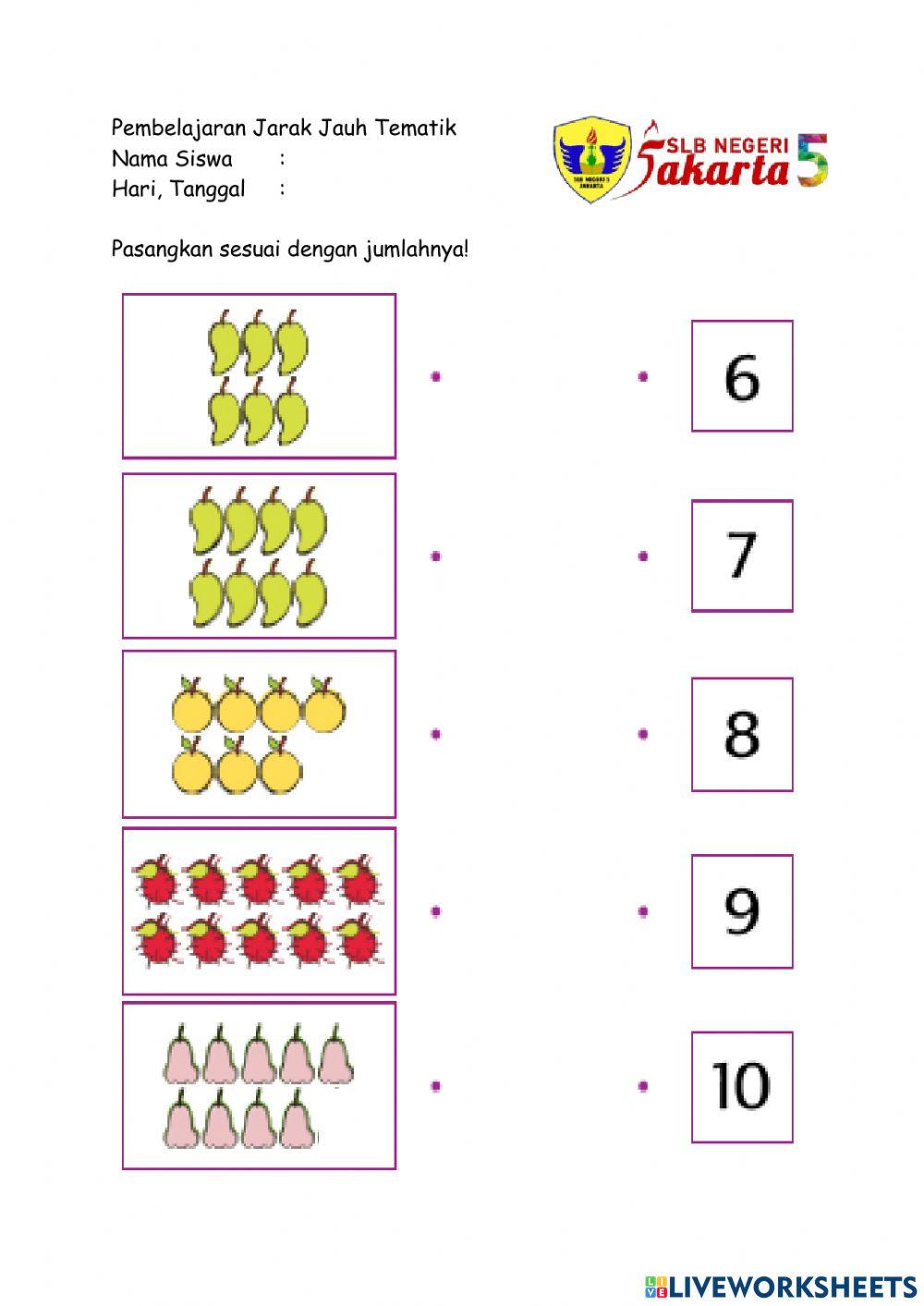 Memasangkan jumlah buah worksheet | Live Worksheets