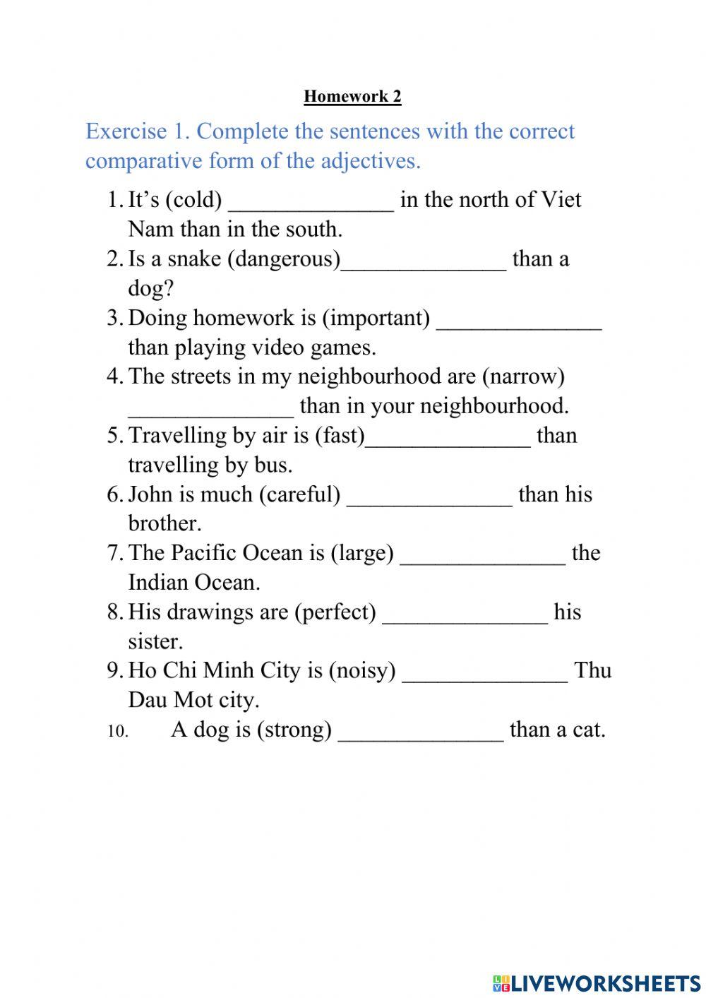 Homework grade 6-2 | DuongLoc | Live Worksheets