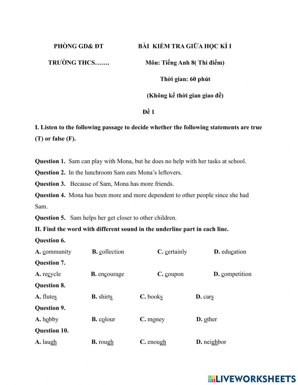E7 midterm 1-2 worksheet | Live Worksheets
