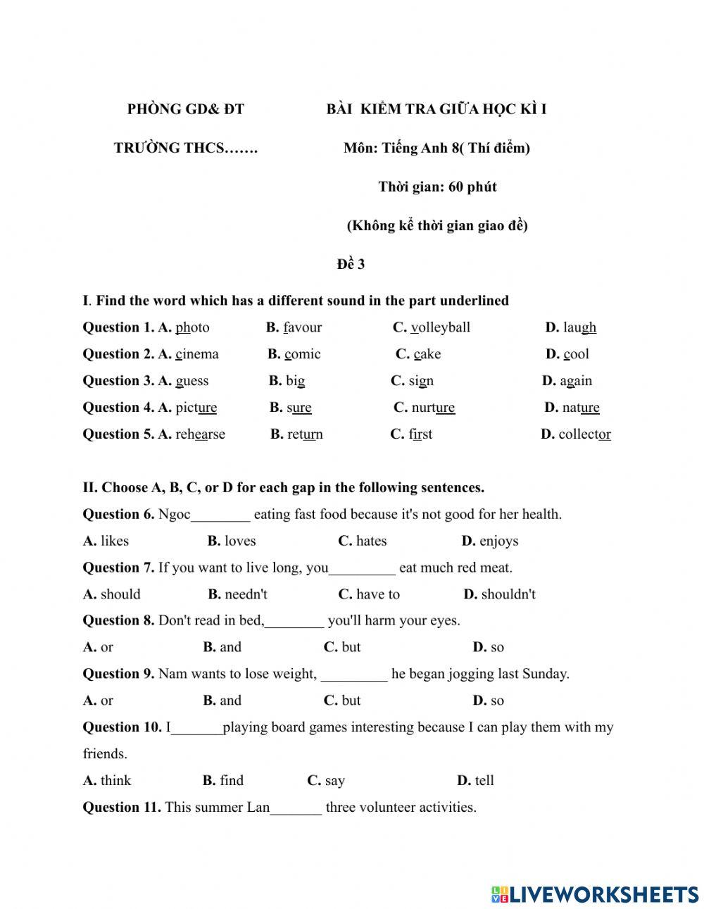 E7 midterm 3-4 worksheet | Live Worksheets
