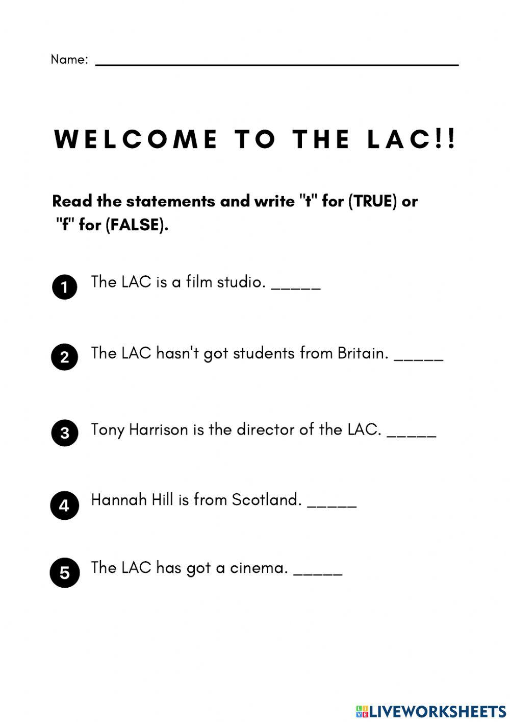 Welcome to the LAC!! online exercise for | Live Worksheets