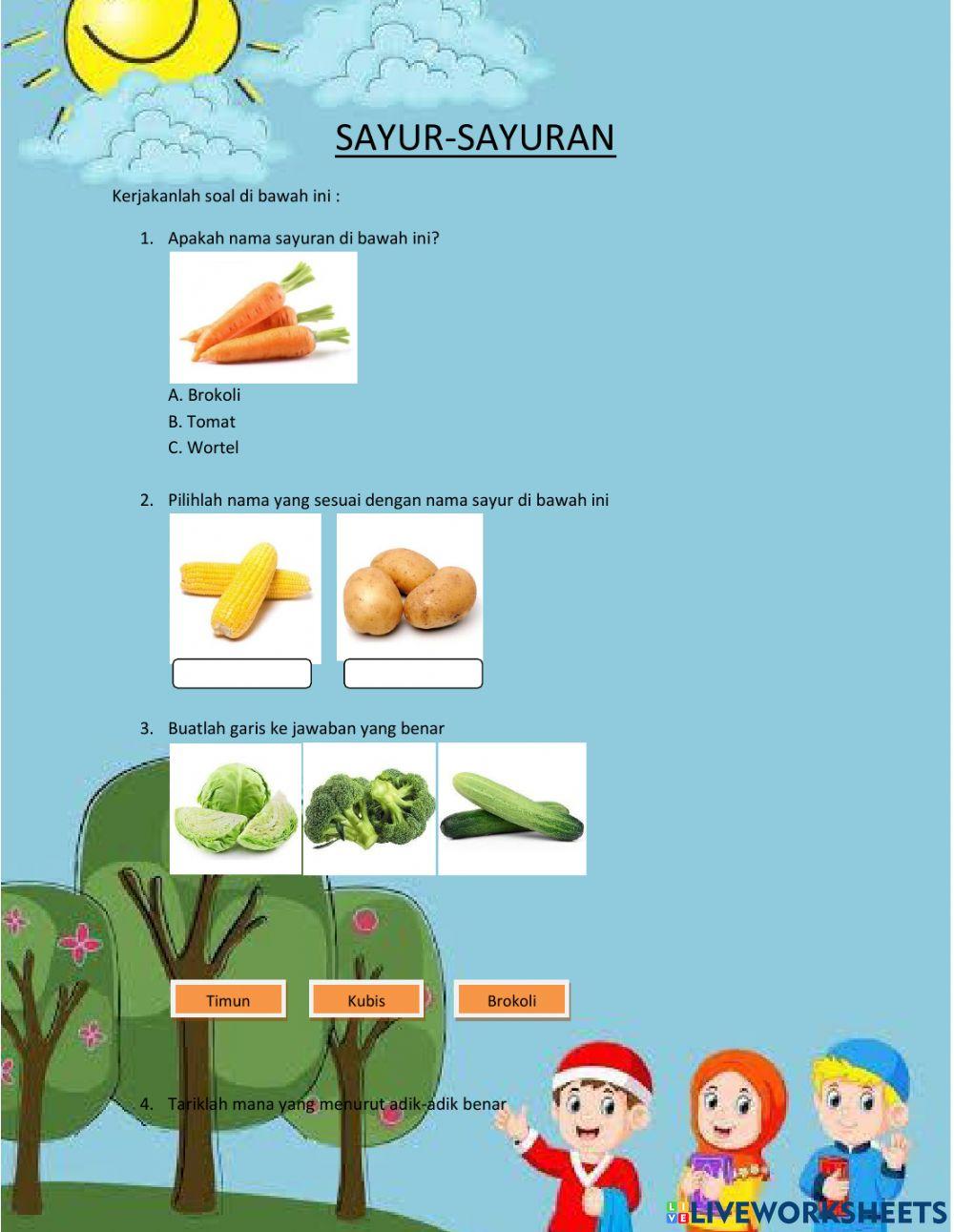 Sayur-sayuran online activity for Paud | Live Worksheets