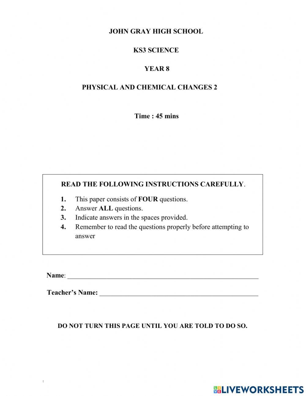 Year 8 test 2 term 1 interactive worksheet | Live Worksheets