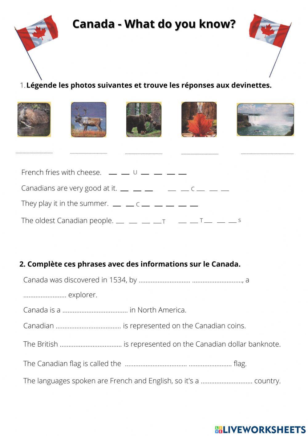 Canada interactive worksheet for A2 | Live Worksheets