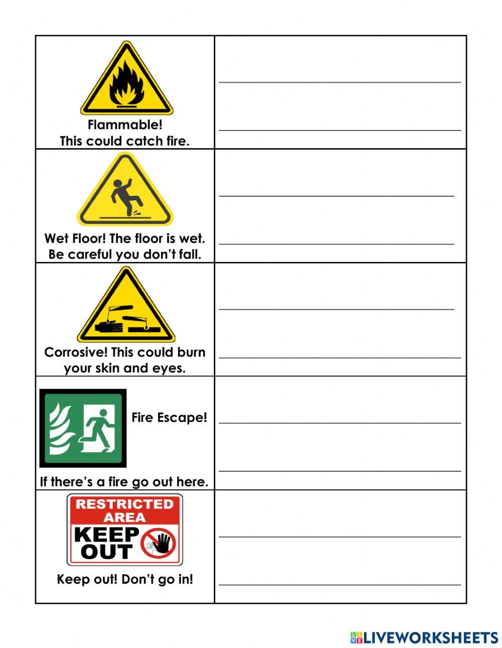 Work safety writing 1 online exercise for | Live Worksheets