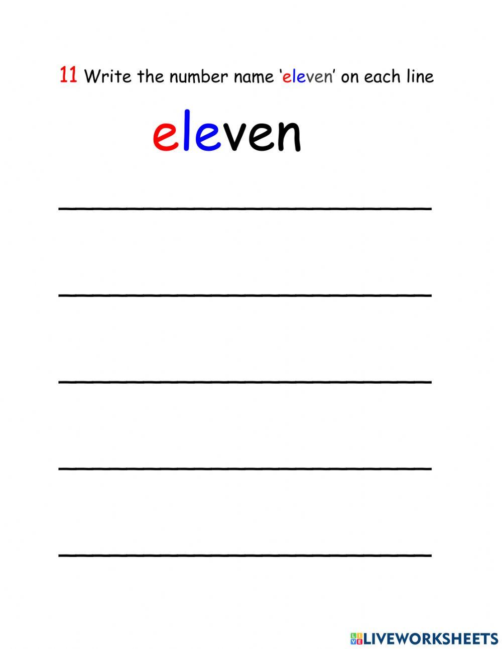 Number Name 11 | Free Interactive Worksheets | 1659100