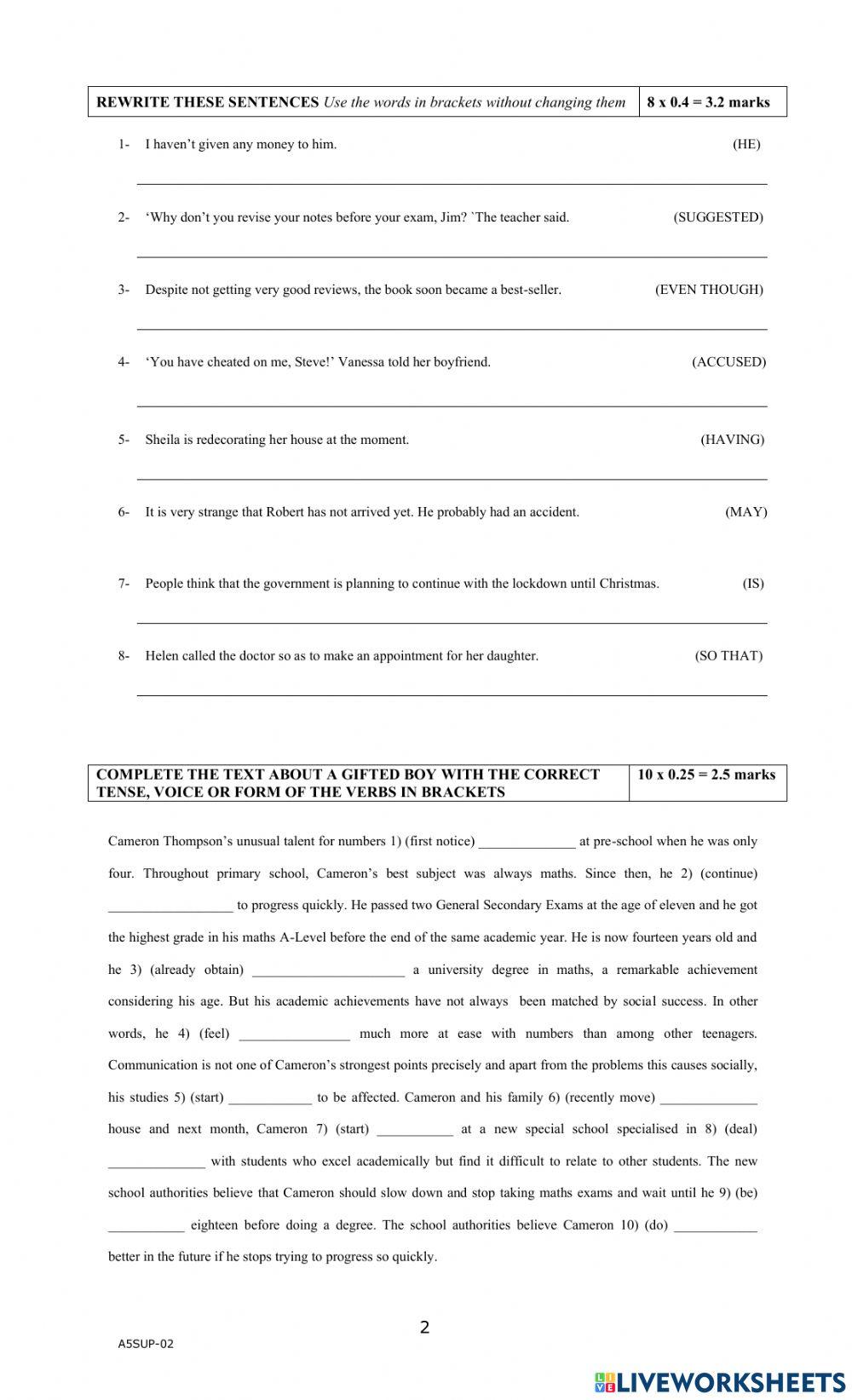 Mock 5 1659165 | Gonzalo Ariel Bogado | Live Worksheets