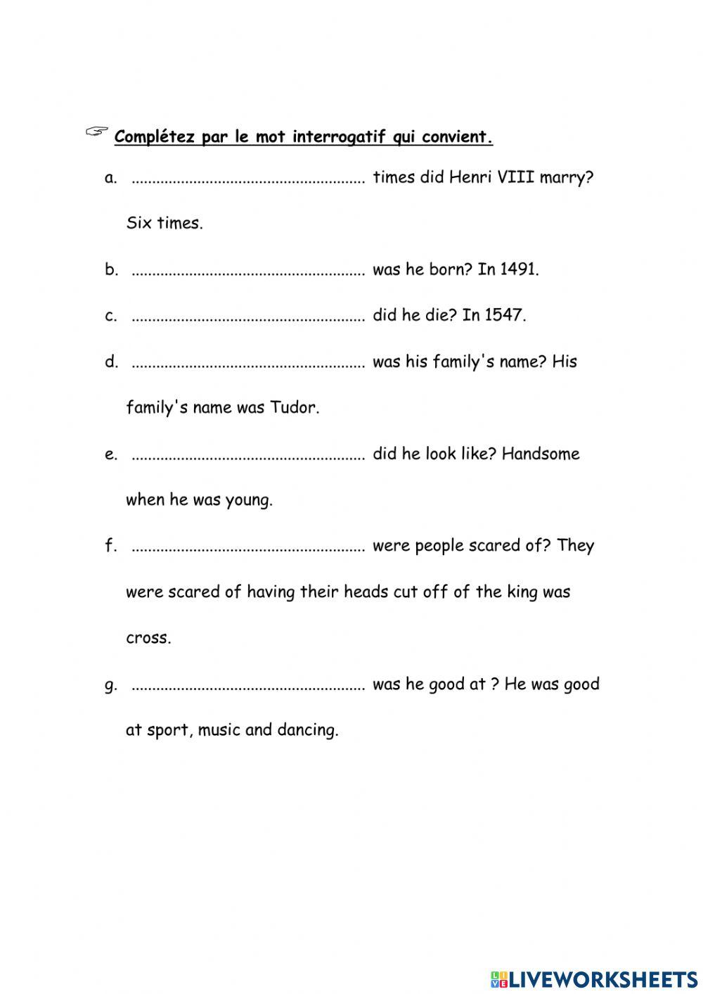 Interrogative words interactive worksheet | Live Worksheets
