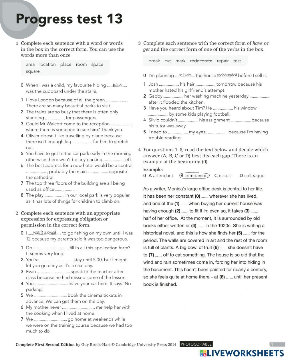 fce progress test 13 online exercise for | Live Worksheets