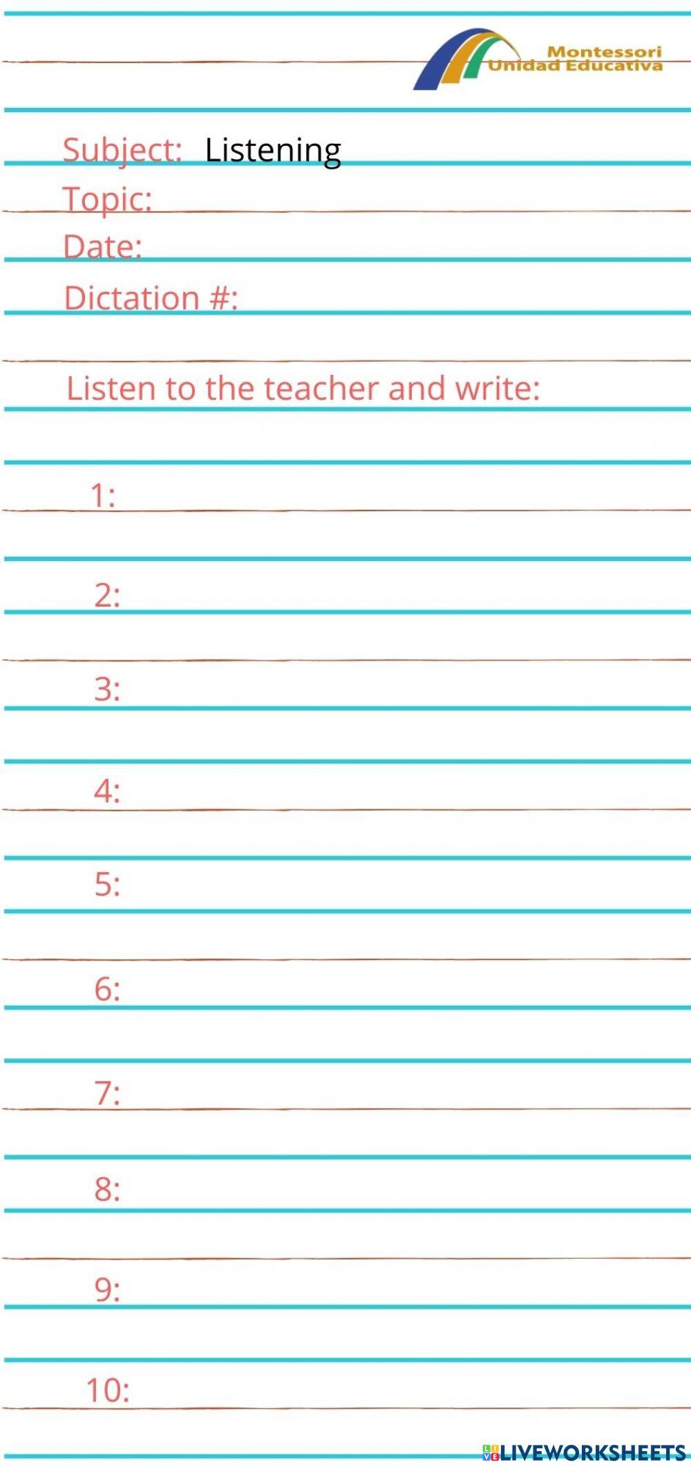 Dictation 1853 | GinaMoran | Live Worksheets