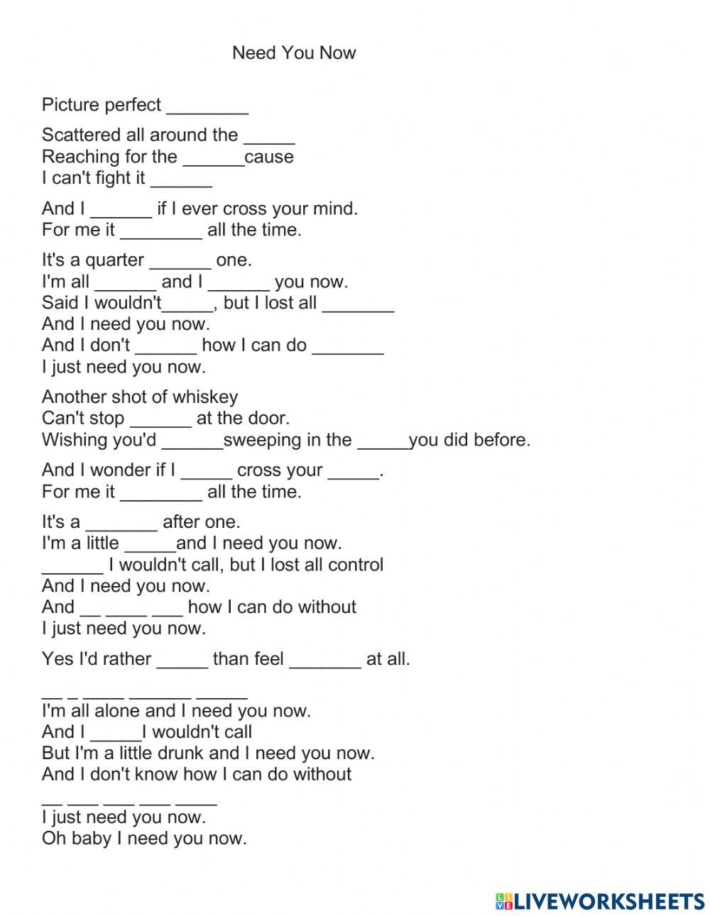 Need you now Adele online exercise for | Live Worksheets