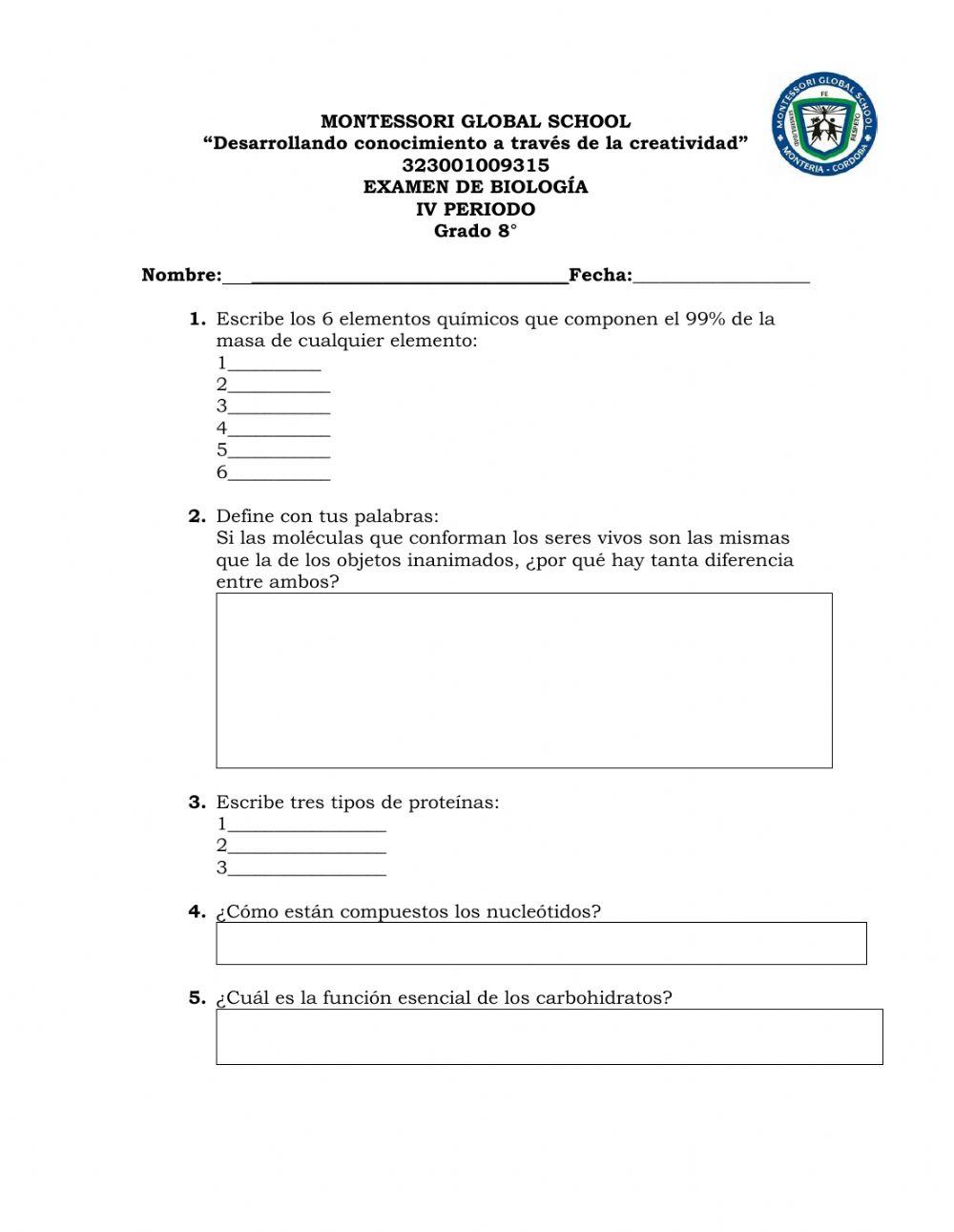examen 8° IV P 2021 worksheet | Live Worksheets